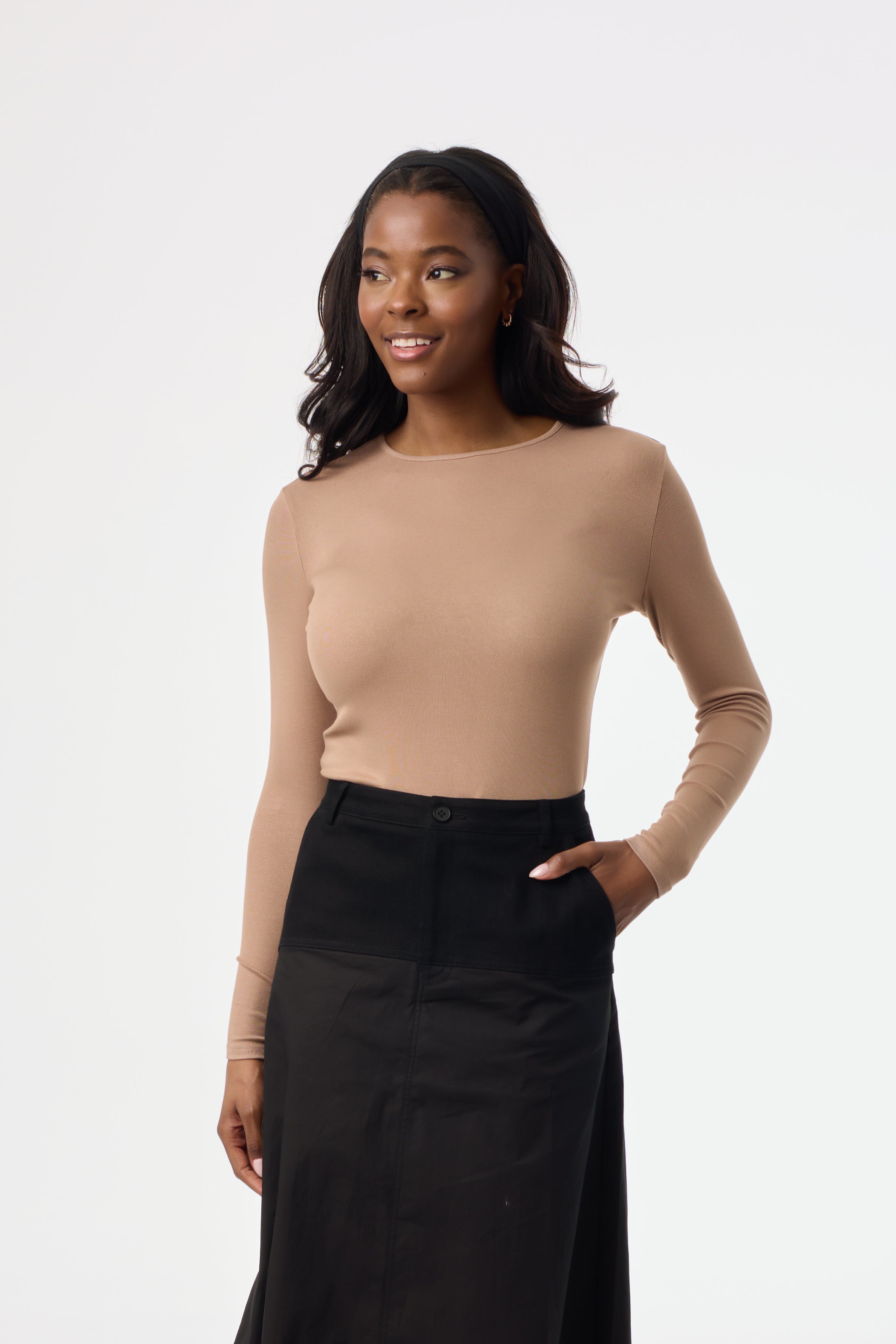 Mocha Solid Round Neck Long Sleeve T-Shirt – BLANK