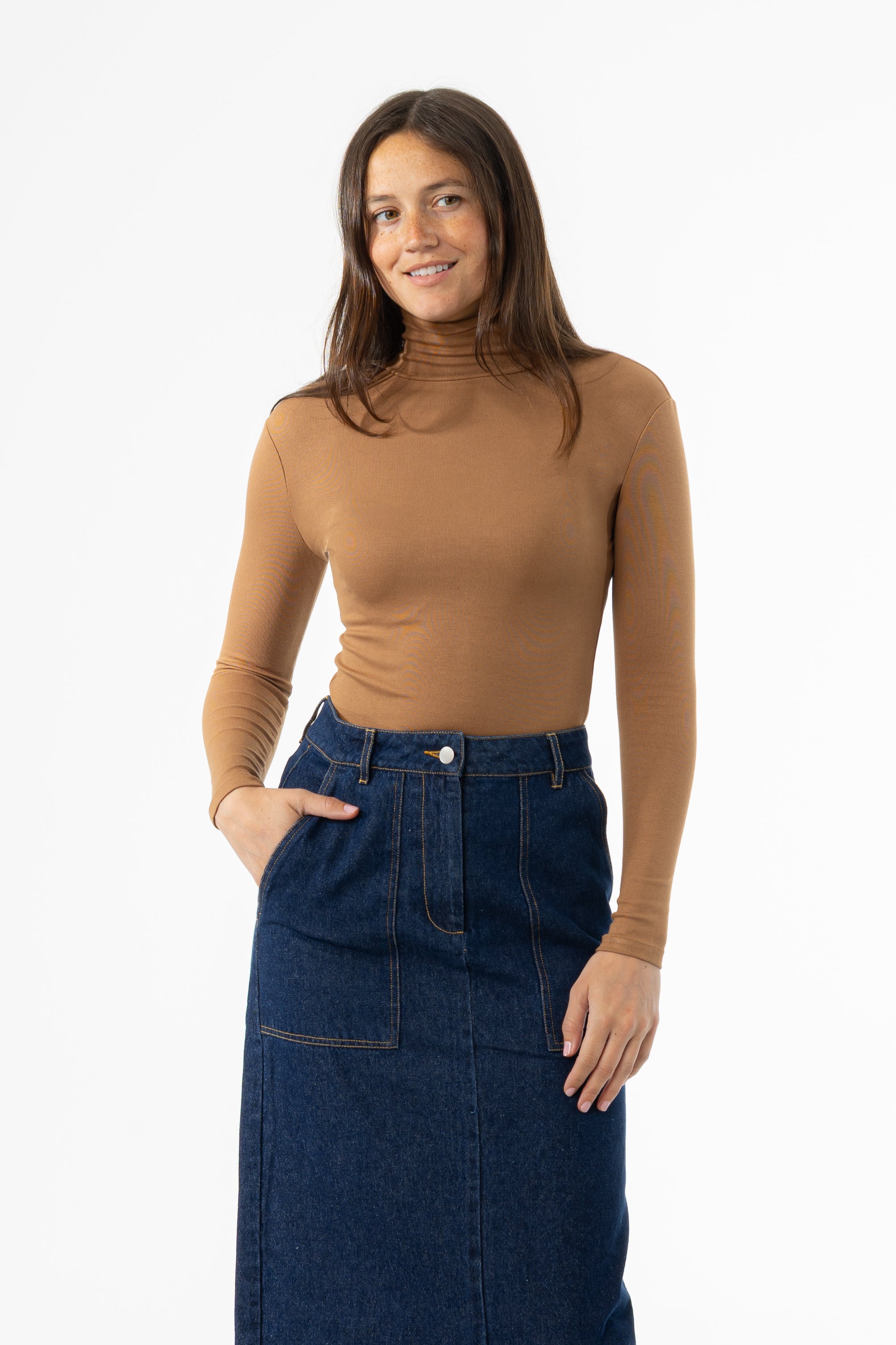 Mocha Solid Turtleneck Top – BLANK