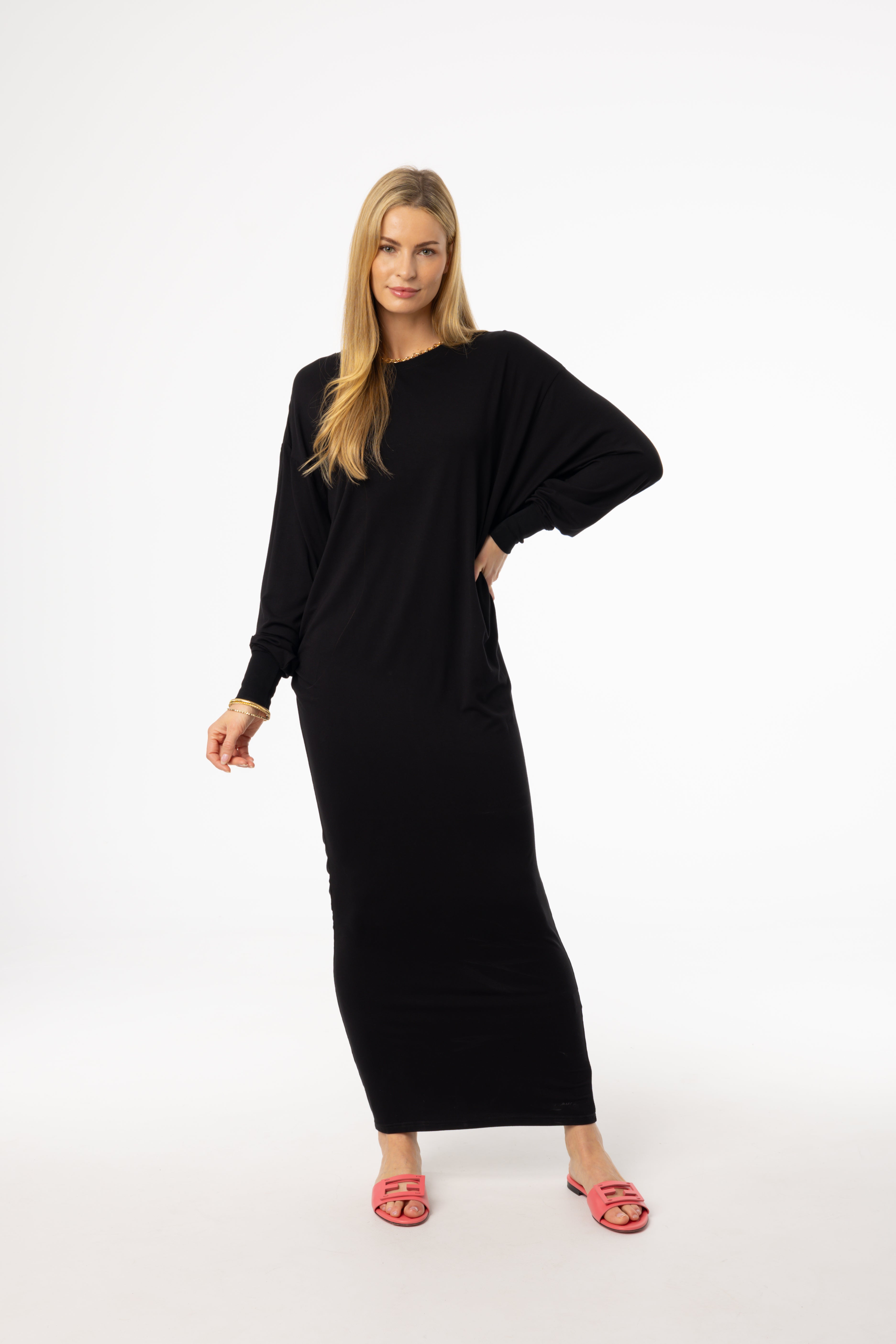 Black Oversized Dolman Sleeve Maxi Dress-dress – BLANK