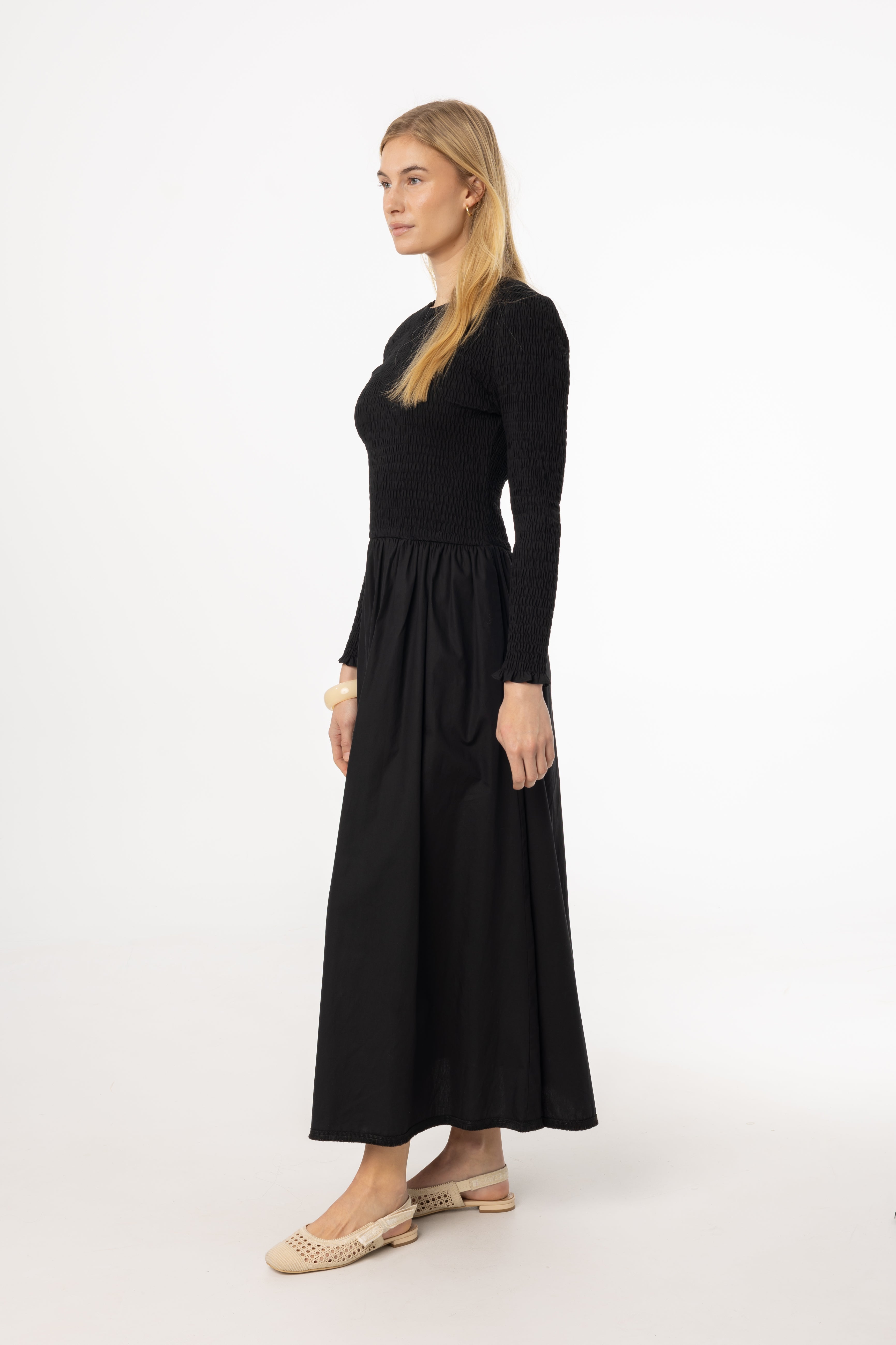 Black Smocked Cotton Maxi Dress – BLANK