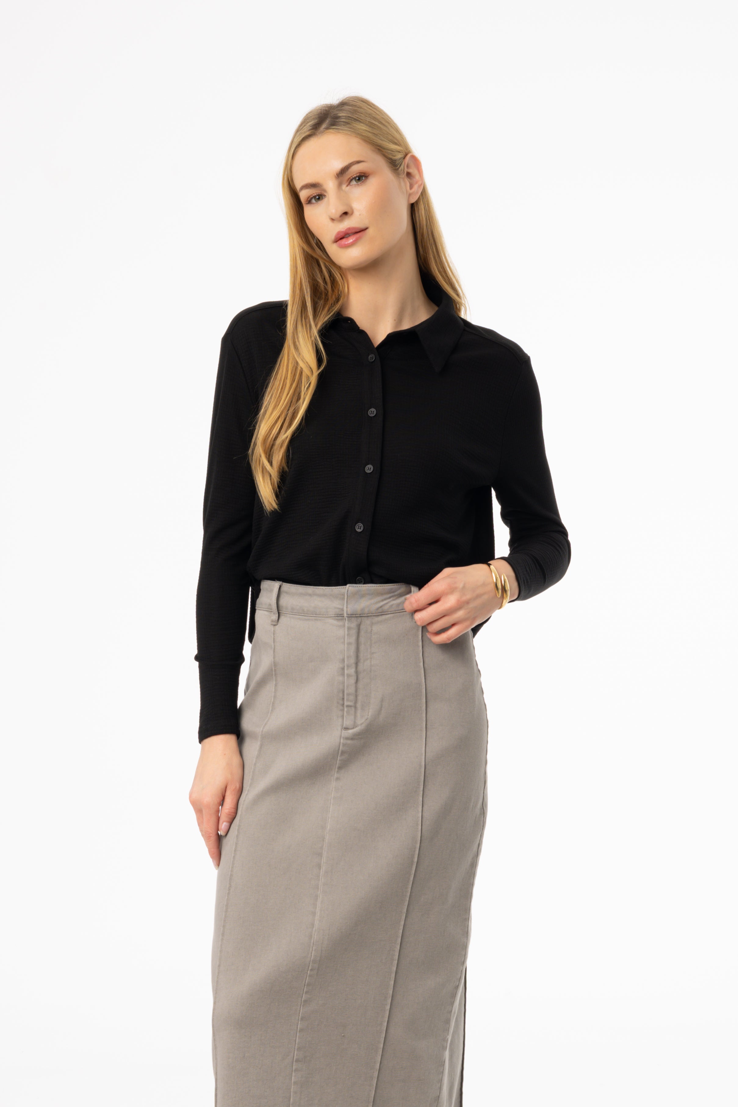 Black Waved Button Down Shirt – BLANK