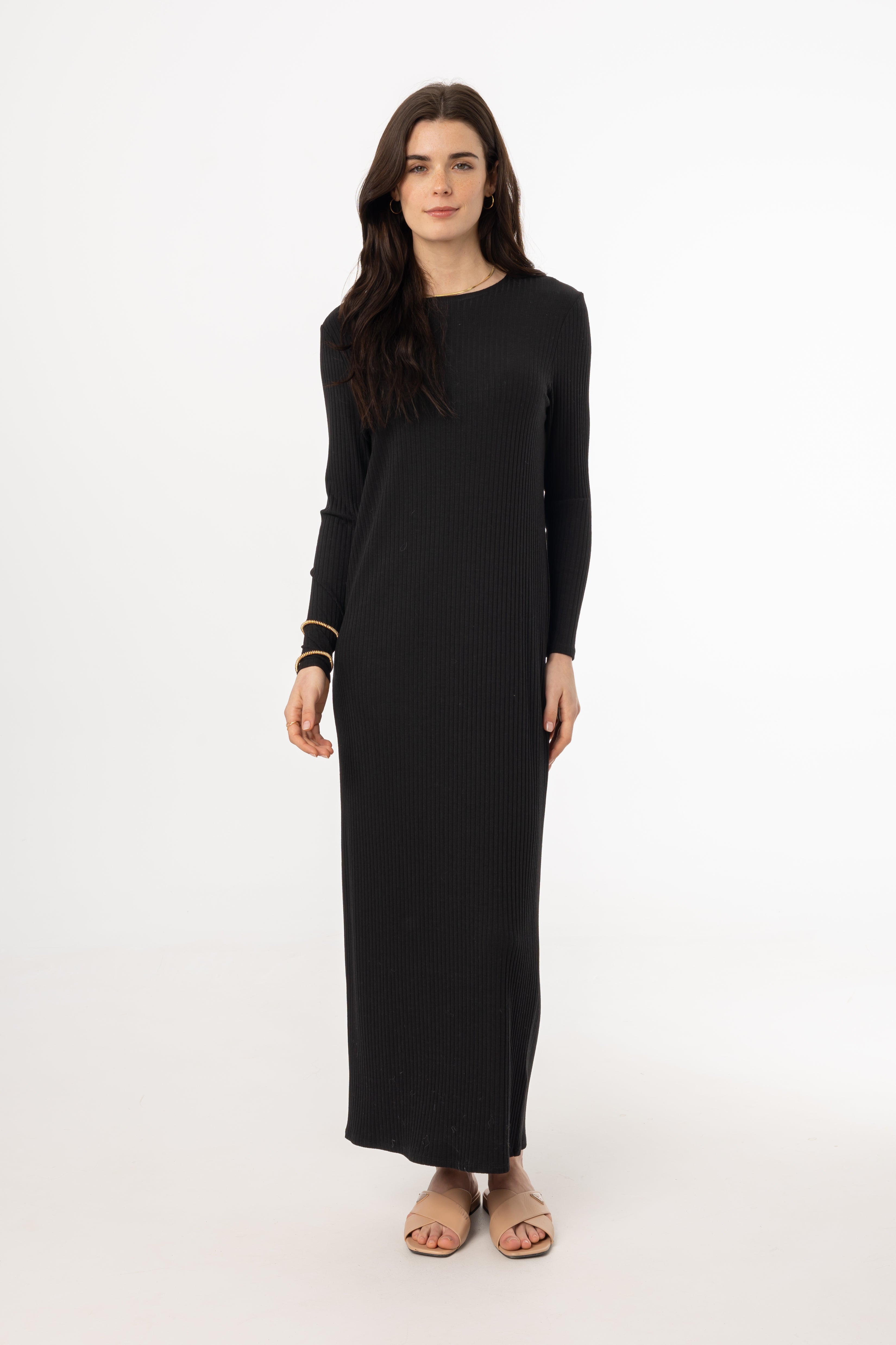 Black Wide Ribbed Basic Maxi Dress – BLANK