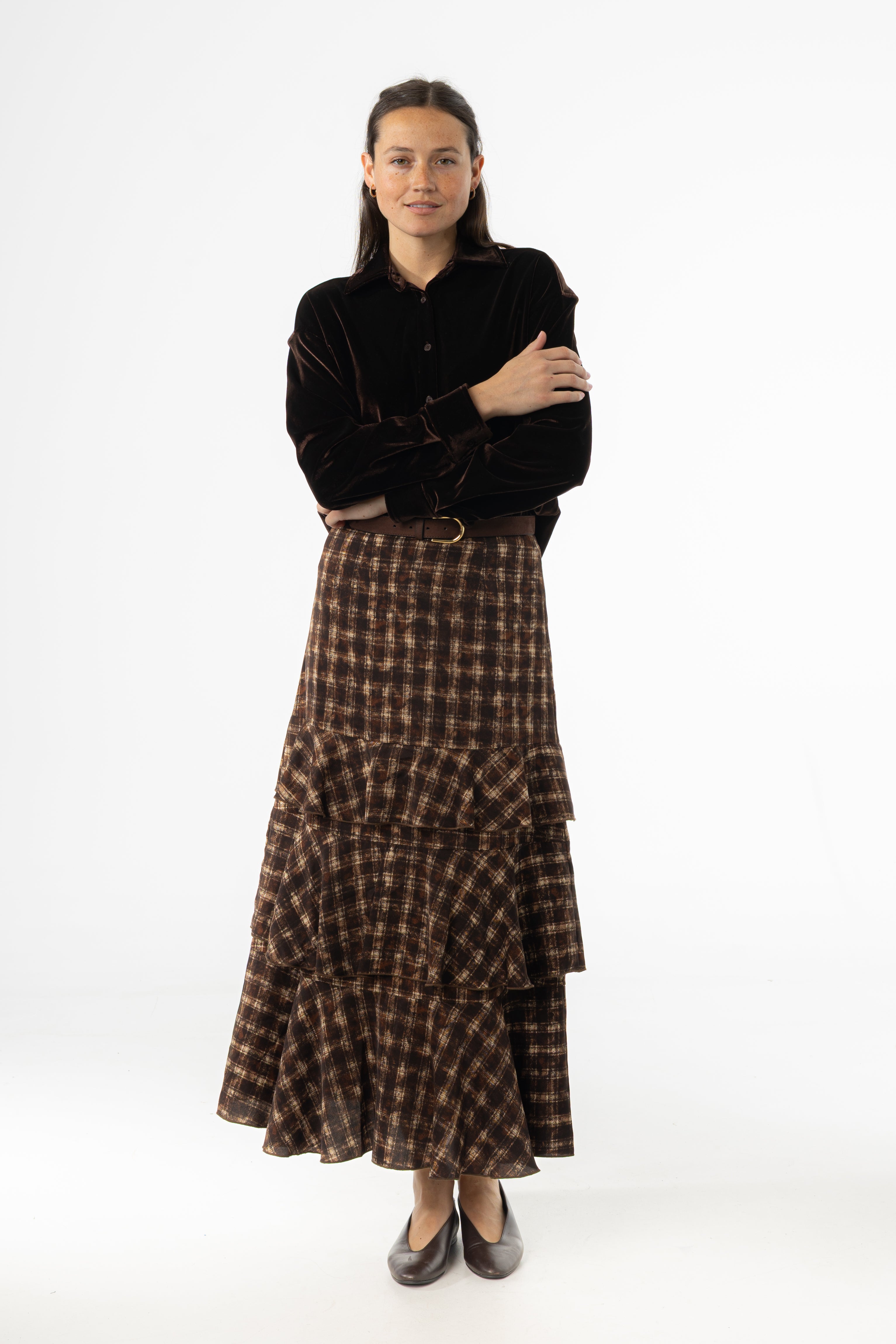 Brown Plaid Ruffle Skirt – BLANK