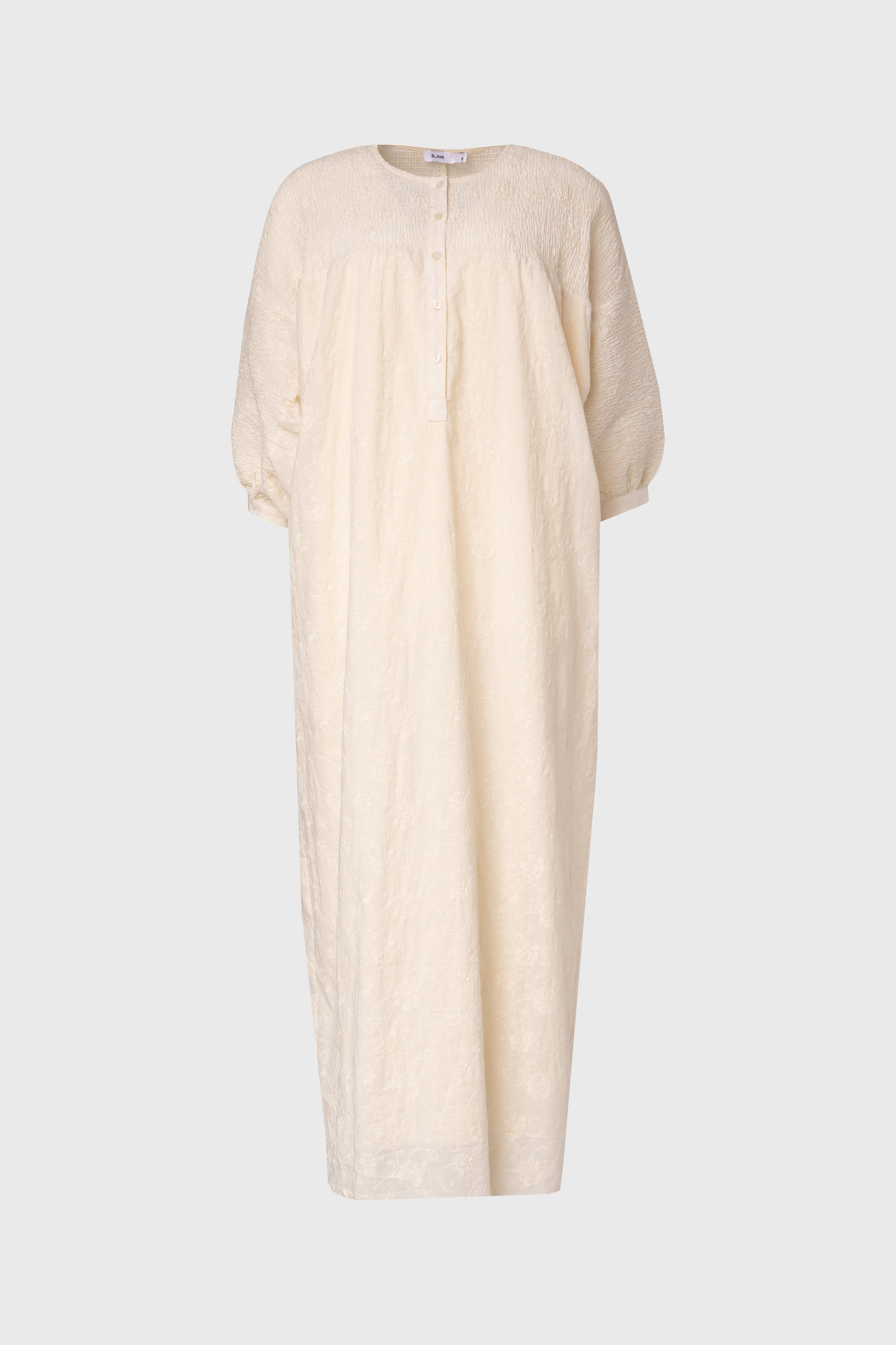 Ivory Embroidered Smocked Maxi Dress – BLANK