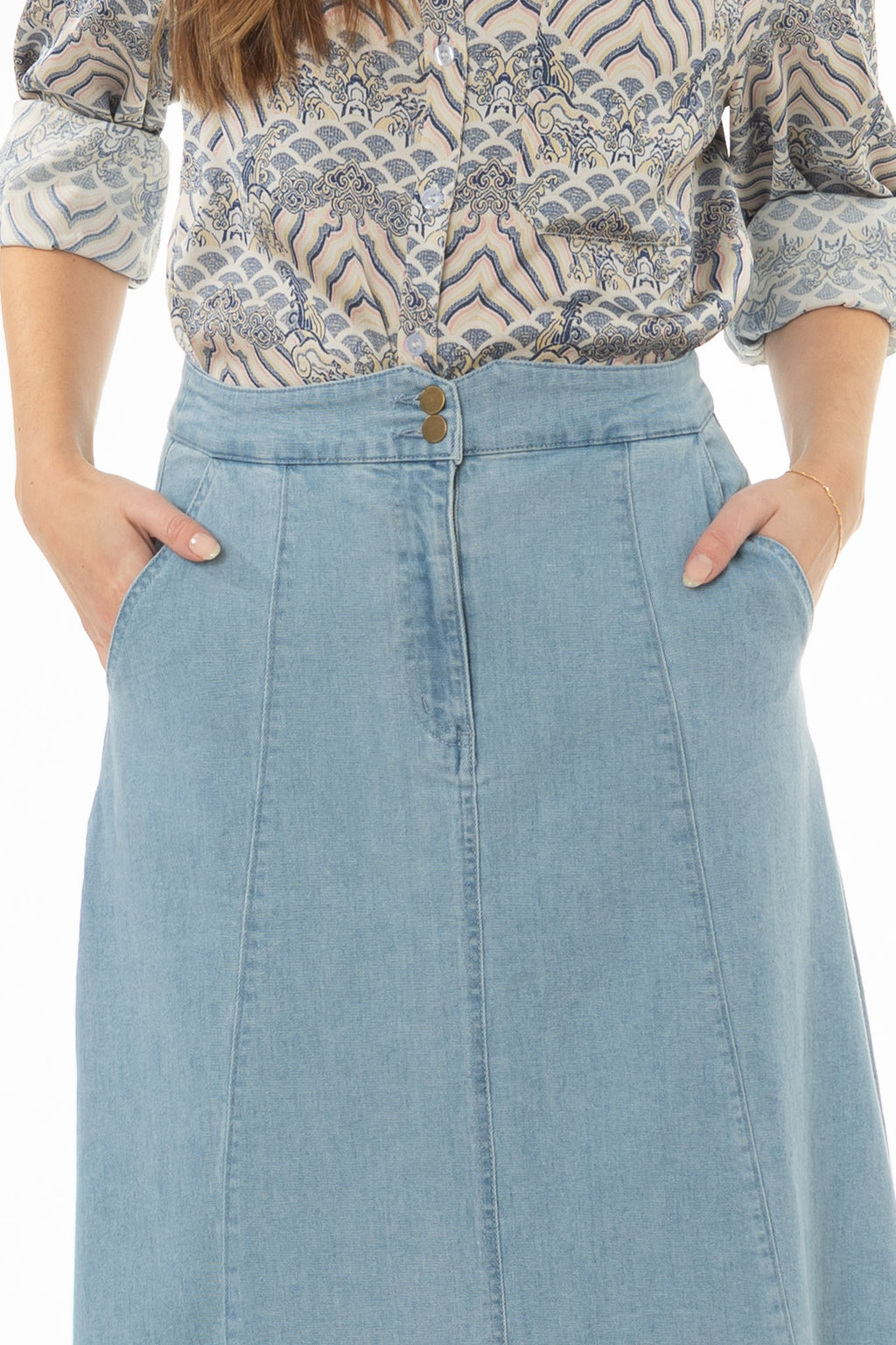 Light Blue Double Button A-Line Maxi Skirt – BLANK