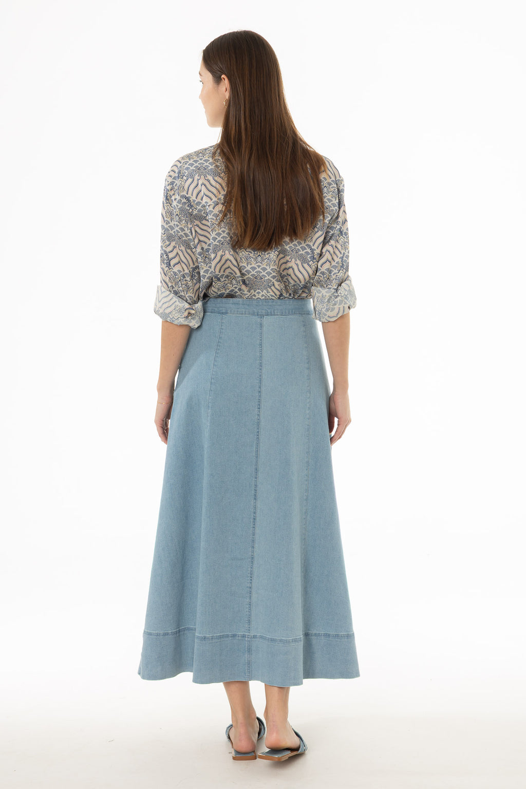 Light Blue Double Button A-Line Maxi Skirt – BLANK