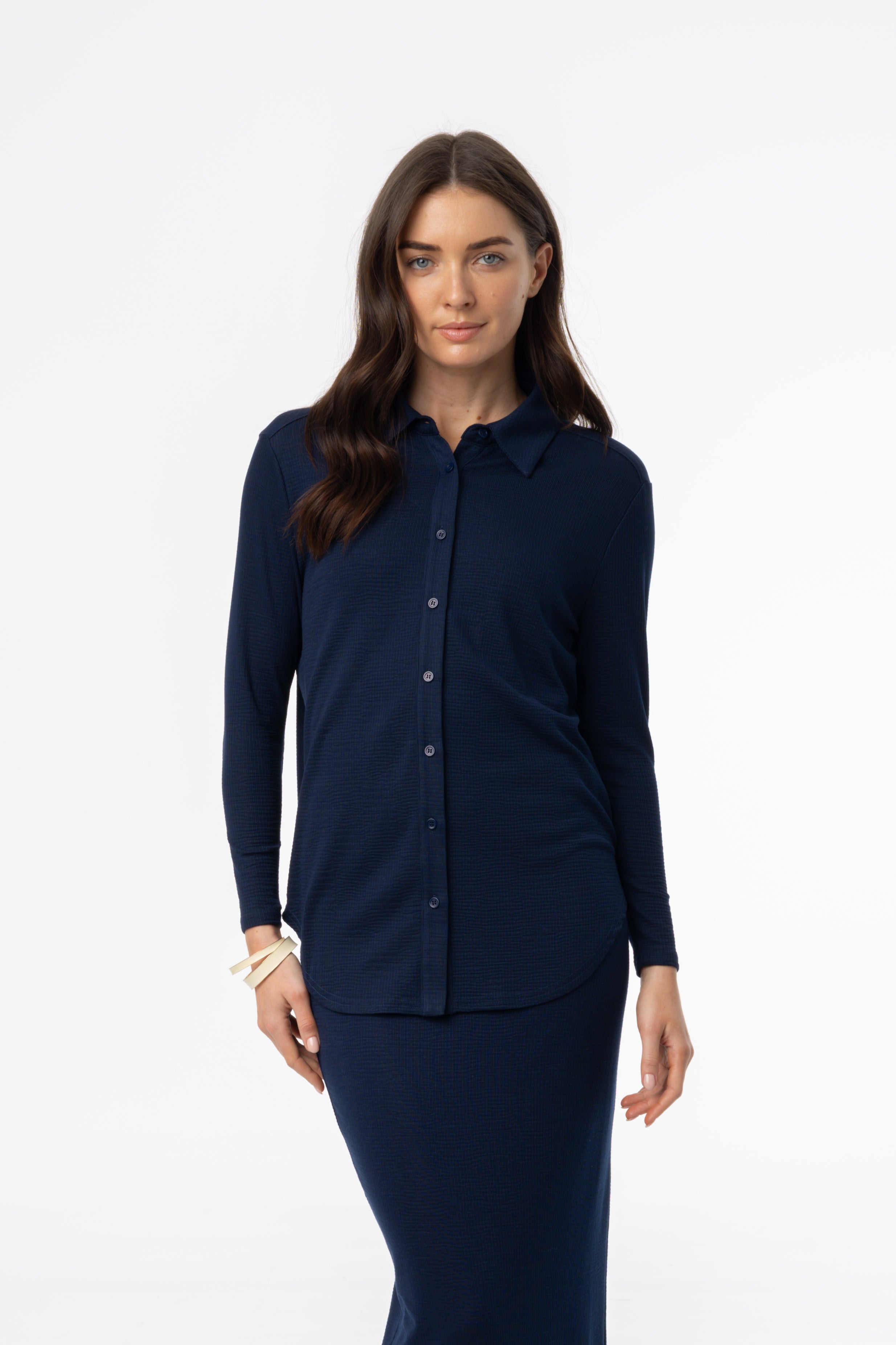 Navy Waved Button Down Shirt – BLANK