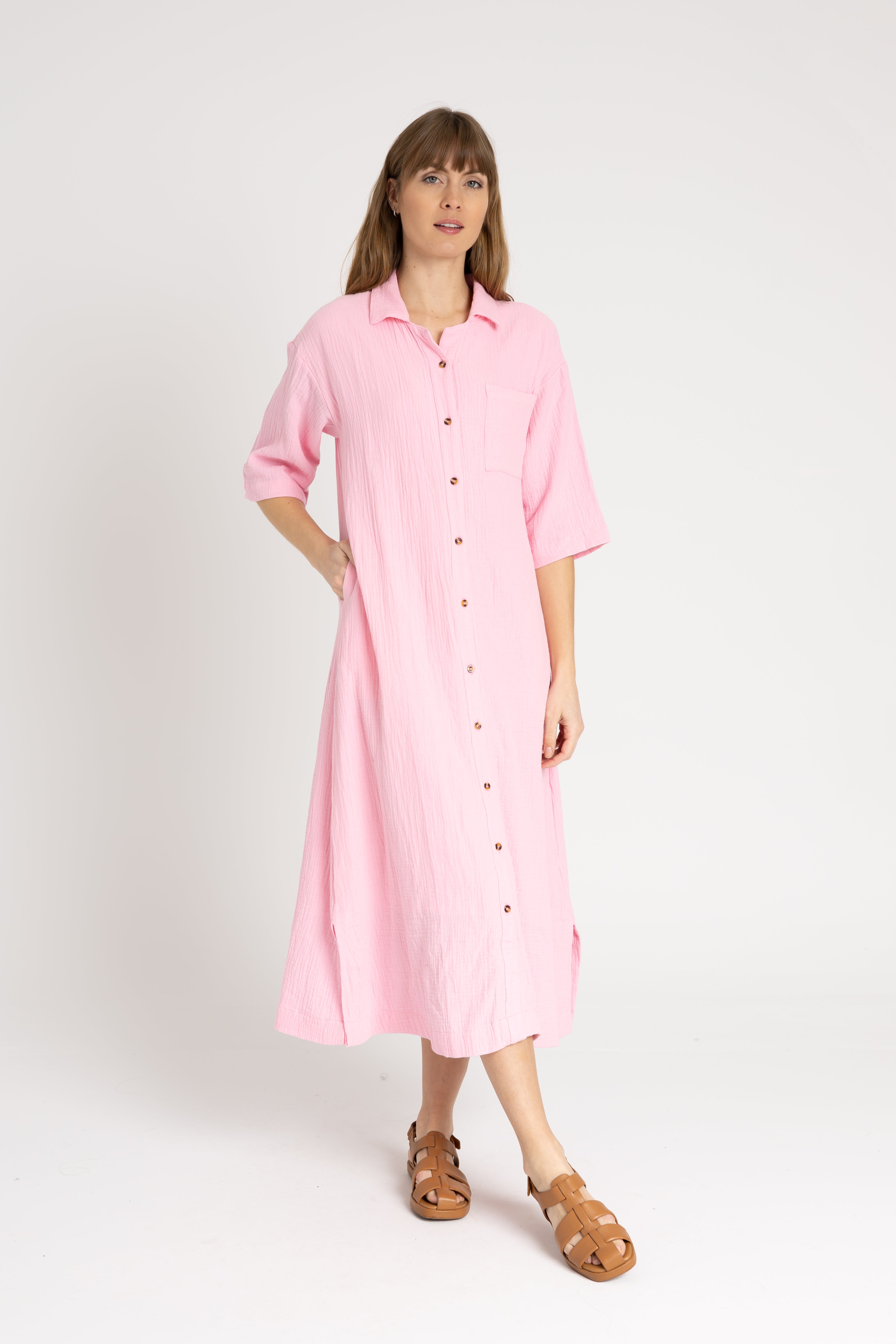 Pink Gauze Button Down Maxi – BLANK