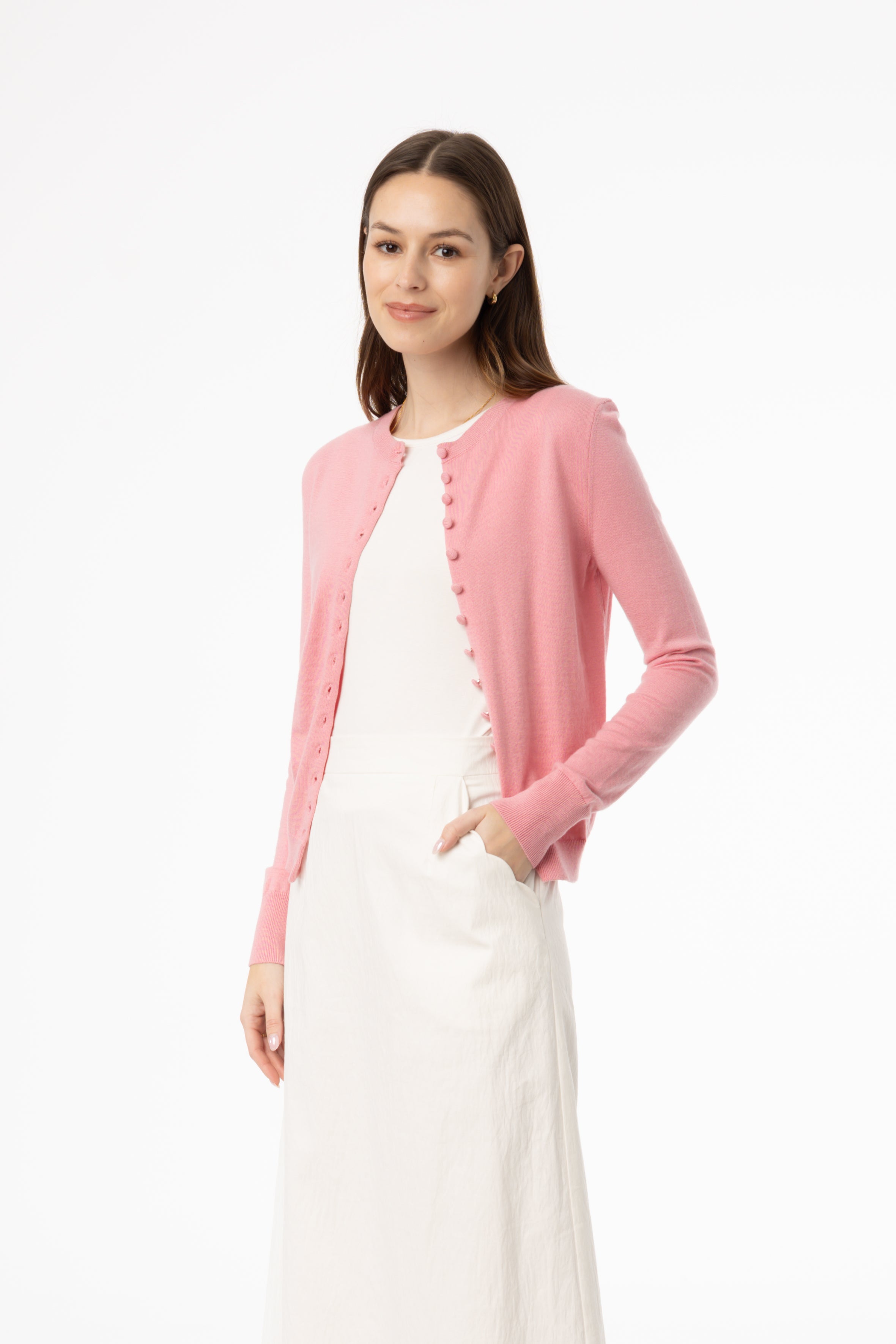 Pink Button Knit Cardigan – BLANK