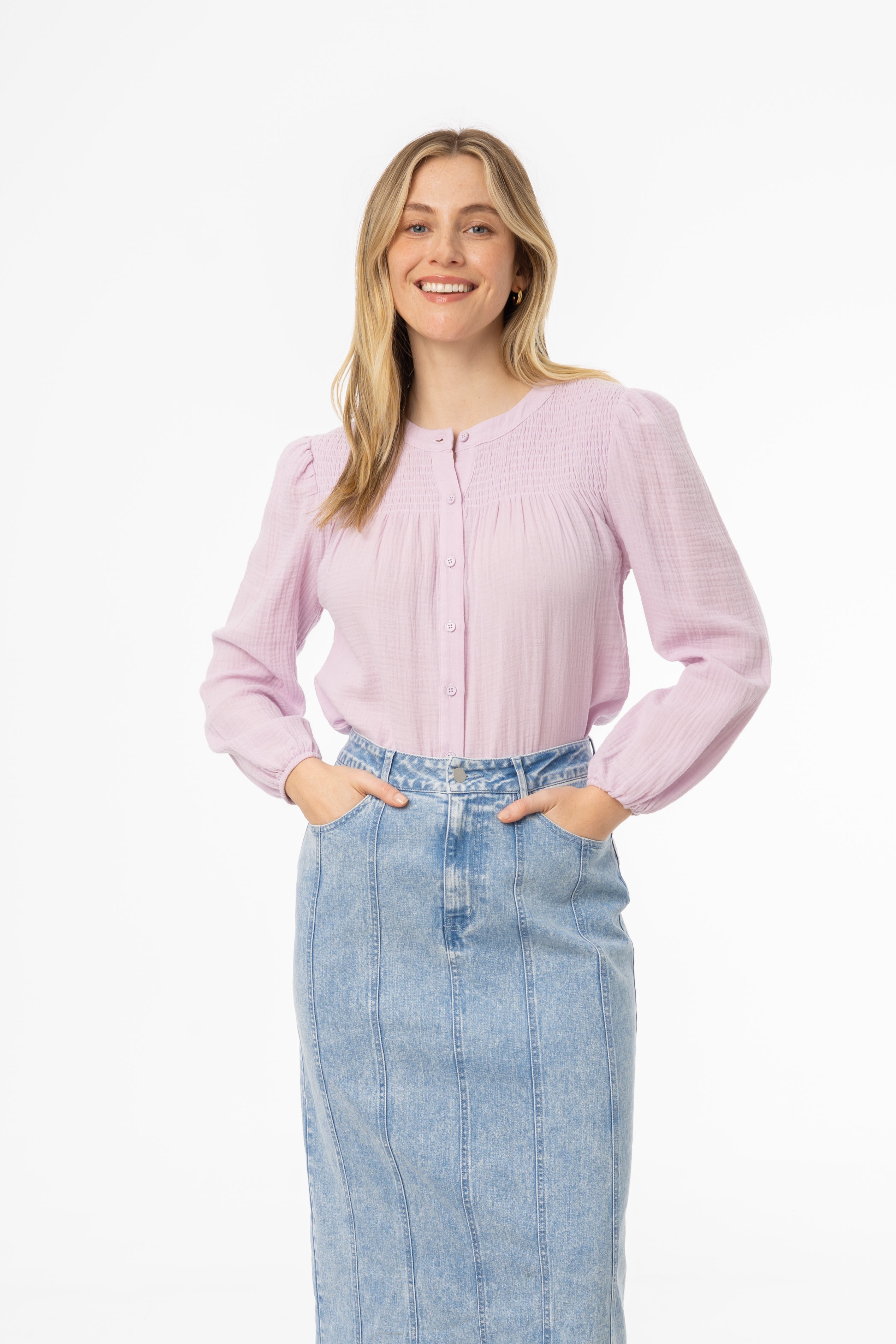 Lavender Smocked Gauze Blouse – BLANK
