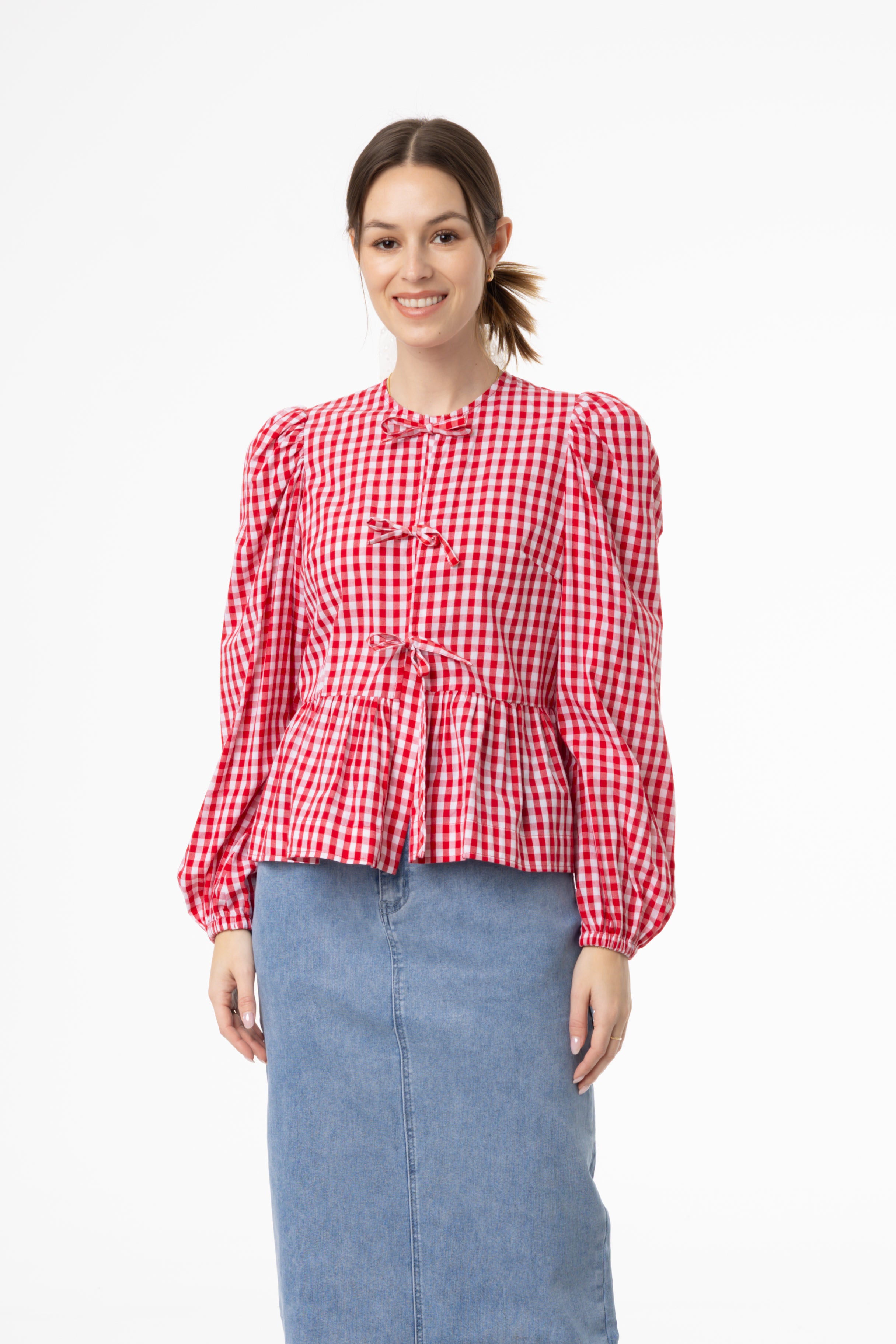 Red Gingham Bow Blouse – BLANK
